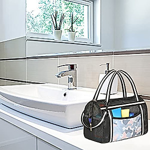 Ligereza Mesh Shower Caddy Basket for College Dorm Room Essentials, Bathroom Accessories, Gym Bathroom, Camping, Multiple Suspension Methods And Large Capacity, Portable Shower Caddy Bag (Black).