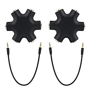 JOYISEN 2PCS Multi Headphone Splitter 3.5mm Headphone Audio Jack Splitter 1 Male to 5 Port Female Earphone Headset Adapter (Black)