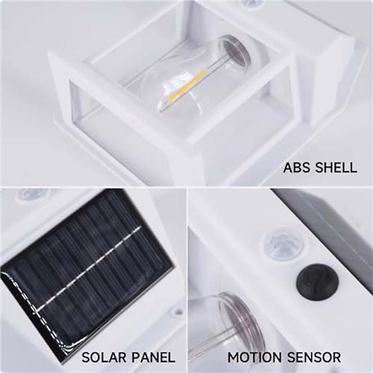 Tzou Modern Style Led Wall Lights with 5.5V 1.43W Solar Panel 3 Lighting Modes Outdoor Waterproof PIR Motion Sensor Solar Powered Wall Light Fixtures White