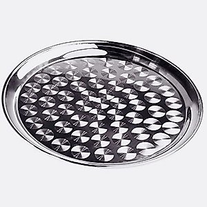 18" Stainless Steel Round Tray with Swirl Pattern, Serving / Display Tray by Tezzorio