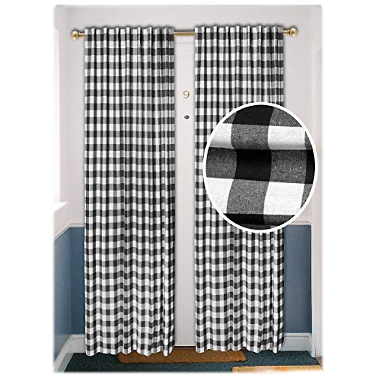 Black White Cotton Curtains, Back Tab Farmhouse Cotton check Curtain 50x72 Inch, Tab Top Bathroom Window Treatment Décor Panel For Kitchen Nursery Livingroom Bed Room Gingham Check Curtains -2 Panels