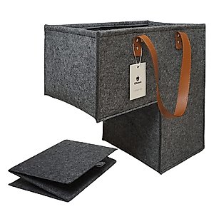[12Baskets] 16" Stair Basket for Carpeted Stairs, 4mm Thick Premium Felt, Foldable Storage Organizer for Home and Office Décor (Dark Grey)