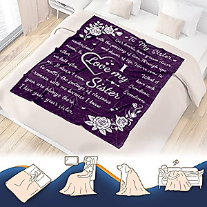 Throw Blanket Sister Gifts, Fleece Blanket Sisters Gifts from Sister, Sister Blanket Birthday Gifts for Sister, Gifts for Women Purple Flannel Lightweight Soft Blanket to My Sisters for Bed Couch