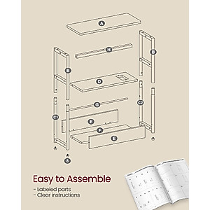 VASAGLE Side Table with Charging Station, Narrow End Table, 3-Tier Nightstand, Sofa Table for Small Spaces, Magazine Rack, for Living Room, Bedroom, Study, Rustic Brown and Ink Black ULET335K01