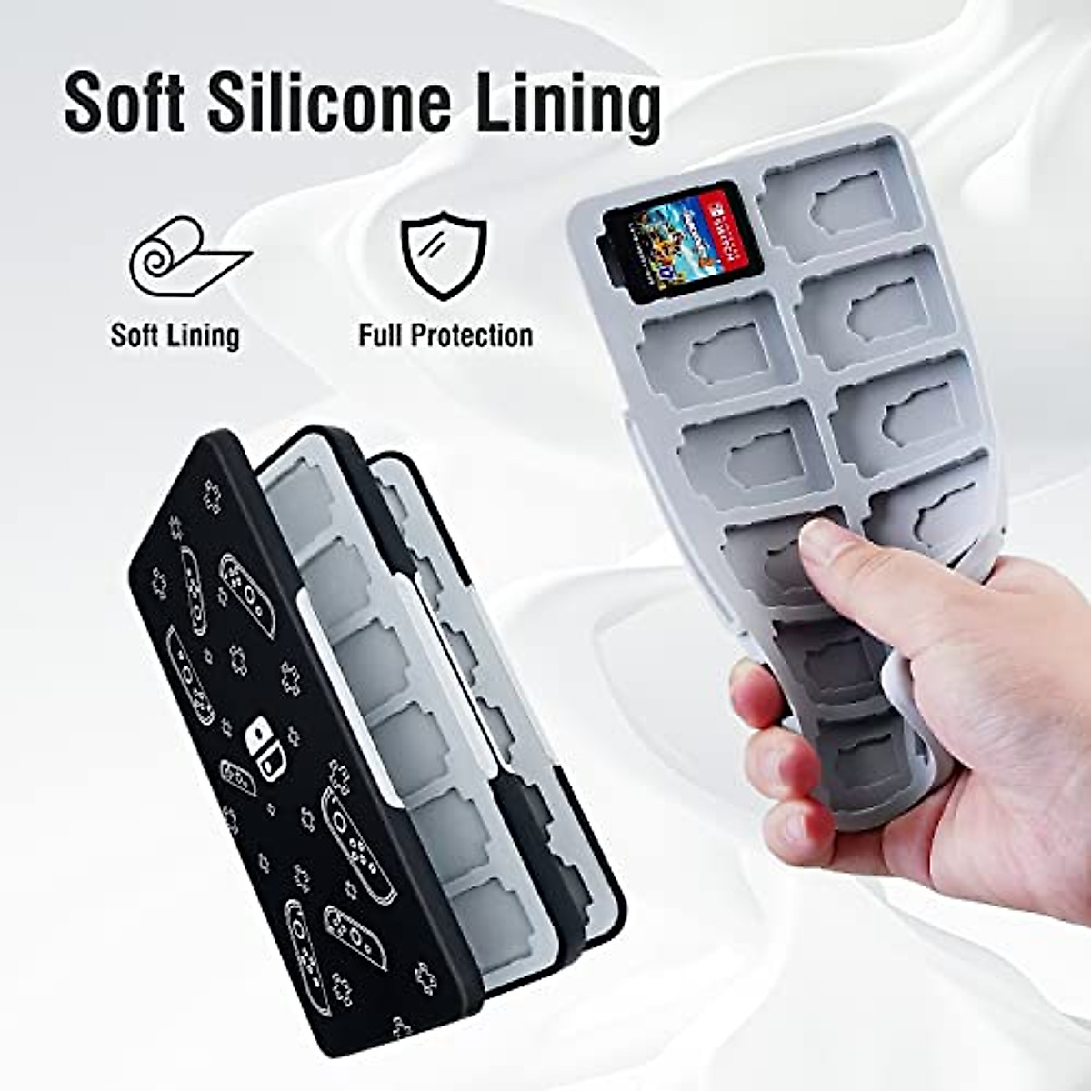 NOOP Switch Game Case for Nintendo Switch with Micro SD Memory Cards Holder, Customized Pattern Game Card Case with 48 Game Card Slots and 24 Micro SD Card Slots (48 Slots(Joy-Con Grip))