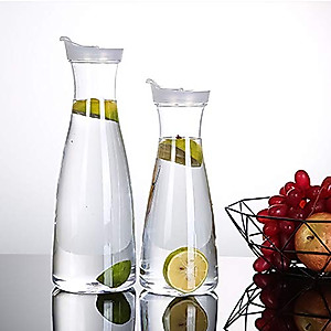 2Pcs Plastic Water Pitcher Clear Juice Containers with Flip Top lids - Narrow Neck for Easy Grip Wide Mouth - Juice carafe for Iced Tea, Powdered Juice, Cold Brew, Mimosa Bar (1550ml / 52.4oz)