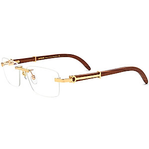 HEPIDEM 100% Really Buffalo Horn Handmade Glasses Frame Square Rimless Luxury Buffs Eyeglasses (50251 Really Red Wood)