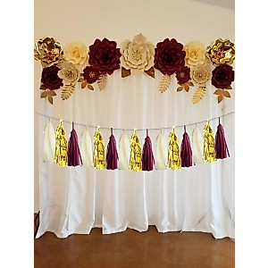 15PCS Burgundy Maroon Gold Beige Party Tissue Tassel Garland Hanging Banner Streamers Graduation Fall Bridal Baby Shower Wedding Birthday Nursery Classroom Décor