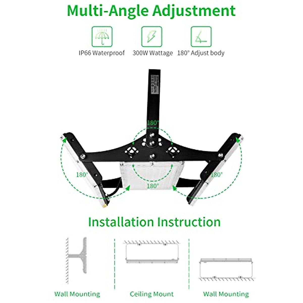 Viugreum 300W LED Flood Light, 24000LM 3000K Warm White, Slim Outdoor Floodlight, IP66 Waterproof Security Lights, Landscape Wall Lights for Garage, Garden, Lawn, Yard, Playground