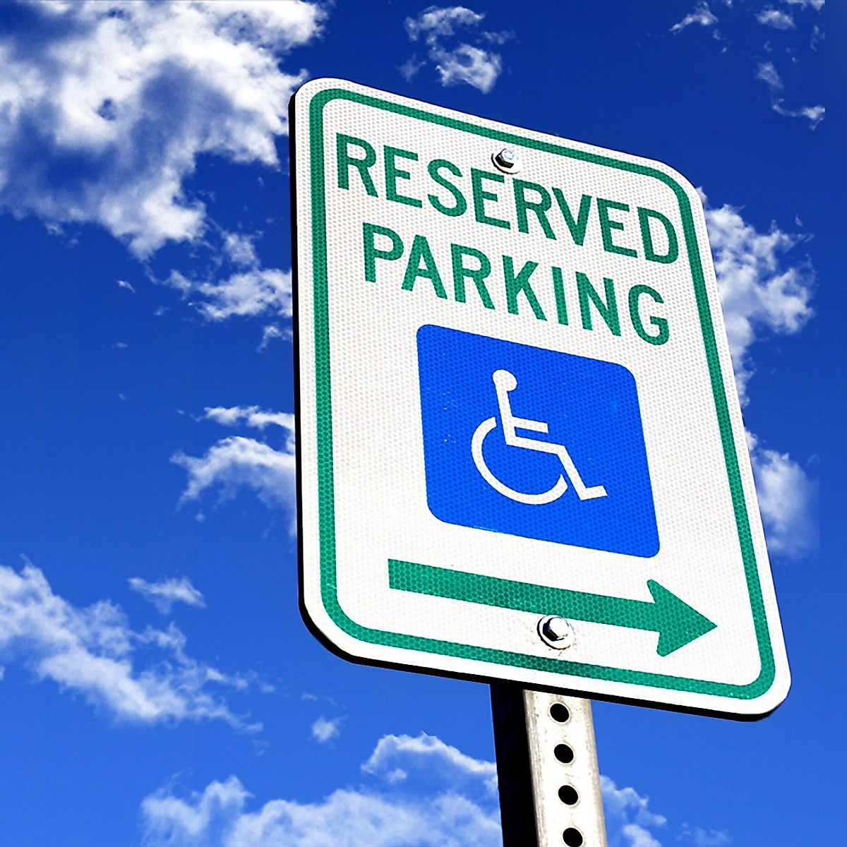 Signs Authority Reserved Parking Sign - 18Hx12W-Inch Reflective Aluminum Handicapped Parking Sign - Easy to Install Handicap Van Accessible Sign - Engineer Grade Ultra Reflective - Blue Green on White