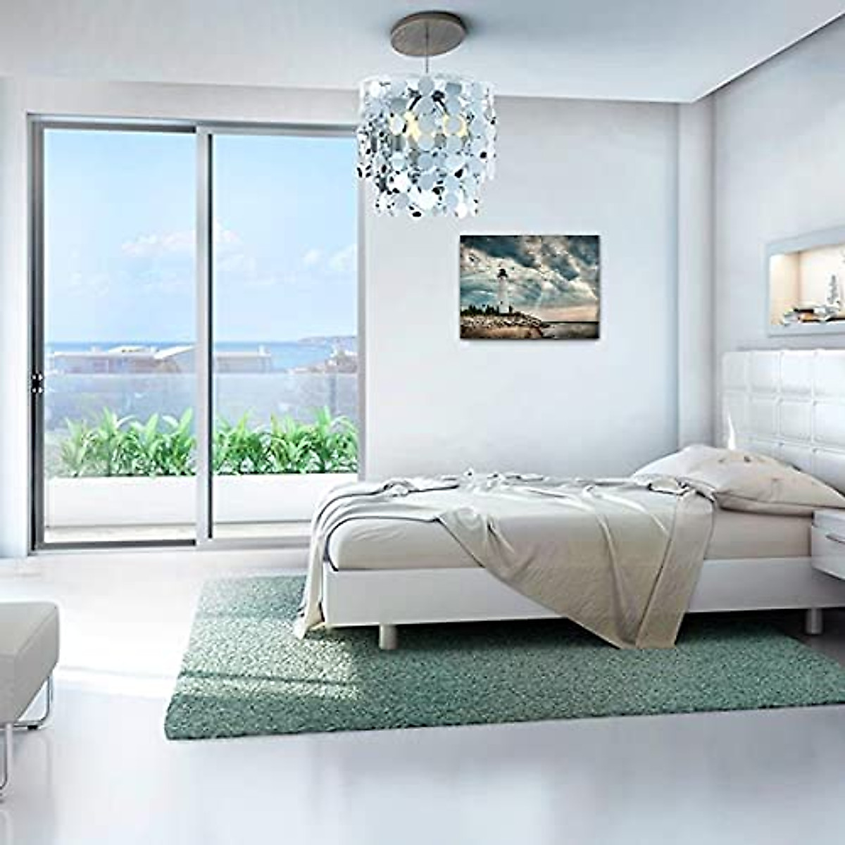 Lighthouse Wall Art Coastal Teal Picture Ocean Seascape Canvas Prints Landscape Beach Turquoise Blue Nature Paintings Bathroom Living Room Bedroom Skyline Nautical Scenery Artwork 12x16 Inches