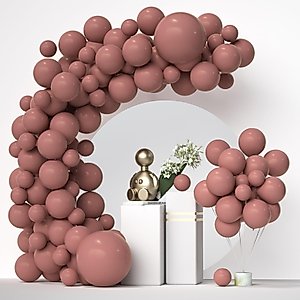 Double Stuffed Balloon Garland of Black & Dusty Pink Balloons - Dark Pink Balloons Different Sizes 5/12/18 Inch Matte Blush Pink Latex Balloon for Wedding Bridal Shower Birthday Party Decorations