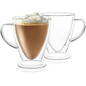 Sister.ly Drinkware Double Wall Glass Coffee Cups, Insulated Glass Coffee Cups, Set of 2, 12 ounces (Clear)