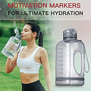 WVX Half Gallon Water Bottles - Leakproof Large BPA-Free Water Jug - Motivational Water Bottle with Time Marker, Wide-mouth for Sports Gym Travel Men Women (2.2L, Clear, 72 Ounce)
