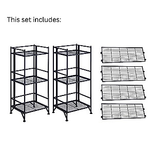 Convenience Concepts Xtra Storage 3 Tier Folding Metal Shelves with Set of 3 Deluxe Extension Shelves - Organizer for Living Room, Office, Bedroom, Garage, Kitchen, Bathroom, Black