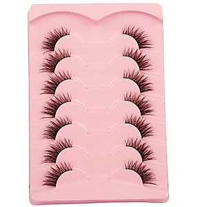 Gmagictobo False Eyelashes Natural Half Lashes Cat Eye Clear Band Lashes Fluffy Wispy 3D Faux Mink Lashes Pack Soft Strips Fake Eyelashes 7 Pairs