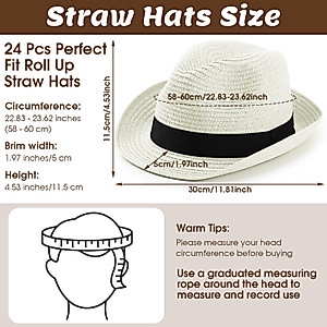 Jeyiour 24 Pcs Women Straw Hat Bulk Panama Hat Men Short Brim Packable Sun Trilby Hat Summer Hats Foldable Straw Beach Hat for Women Men Vacation, Khaki Beige and White
