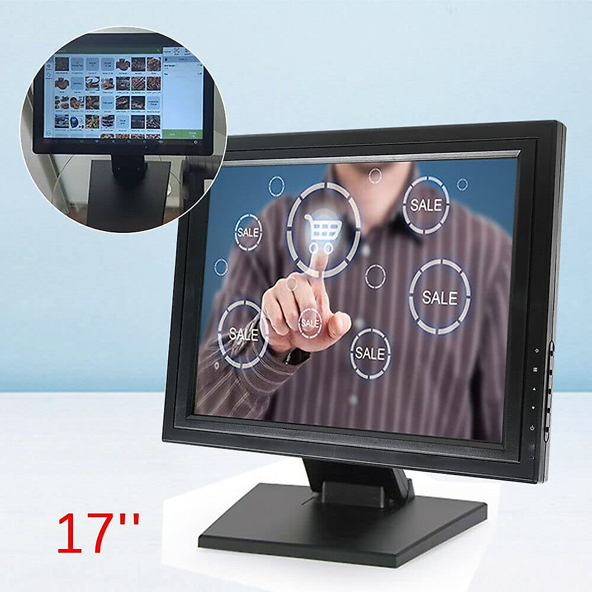 17 Inch LCD Touch Screen Monitor with Multi-Position POS Stand, USB VGA VOD HDMI Monitor Touchscreen POS 300 Cd/M2 1280x1024 High Res for POS/PC, Retail, Restaurant (17 Inch with speaker & HDMI)