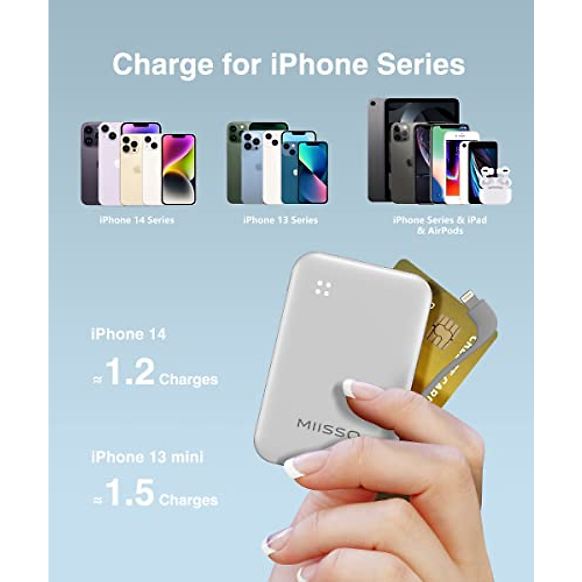 4500mAh Built in Cable Cell Phone External Battery Pack, Portable Phone Charger Power Bank 5V 2.1A Charging Mobile Phone Charger USB-C in/Out Compatible with iPhone 11/12/13, Heated Vest, White