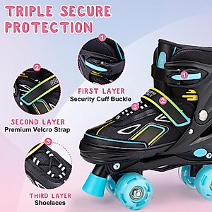 Kids Roller Skates for Girls and Boys, 4 Sizes Adjustable Roller Skates with 8 Light Up Wheels, Fun Illuminating Toddler Rollerskates for Kids Youth Beginner, Patines para Niñas Niños(3-6, Blue)