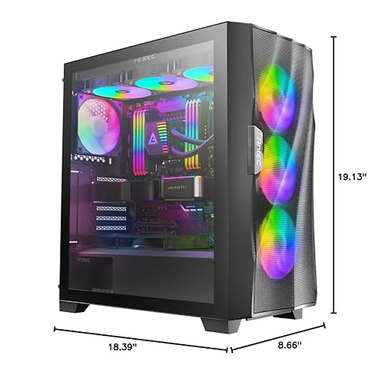 Antec DF700, Mid Tower Computer Case, ATX Gaming Case, USB3.0 x 2, 360 mm Radiator Support, 3 x 120 mm ARGB, 1 x 120 mm Reverse & 1 x 120 mm Fans Included