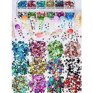 Spearlcable Nail Art Decoration Kit,48 Sheets Nail Stickers Crystal Rhinestones Set 3D Holographic Butterfly Glitter Fruit Nail Art Slices Iridescent Nail Sequins for Acrylic Nail Art