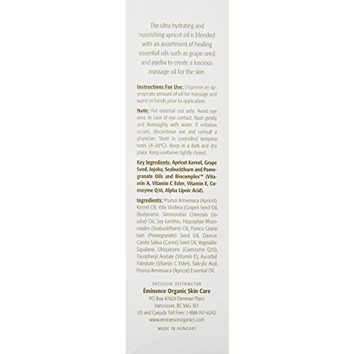 Eminence Apricot Body Oil, 8.2 Fl Oz