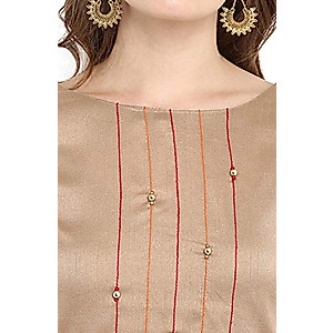 Janasya Indian Women's Tunic Tops Poly Silk Kurti for Women(JNE2305-KR-533-S) Brown