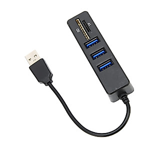 3 Port USB2.0 Hub, USB Data Hub Splitter with TF/SD Card Reader, USB2.0 Multiport Hub for Win 10/8/8.1/7/Vista/XP, OS X, Linux, for Chrome OS, Plug and Play(Black)