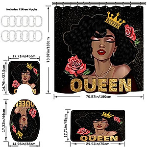 MrLYouth African American Sexy Women Bathroom Sets with Shower Curtain,Non-Slip Rugs,Bath Mat,Toilet Lid Cover,Accessories with 12 Hooks,Super Soft Waterproof Fancy Afro Girl Bathroom Decor 4 Pcs