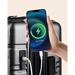 LUGGEX 20 Inch Black Carry On Luggage 22x14x9 Airline Approved, PC Hard Shell Suitcase with USB Port, Expandable and Lightweight