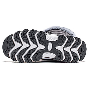 HOBIBEAR Boys Girls Winter Snow Boots Waterproof Insulated Faux Fur Lined Mid-Calf Booties (Grey/New,4 Big Kid)