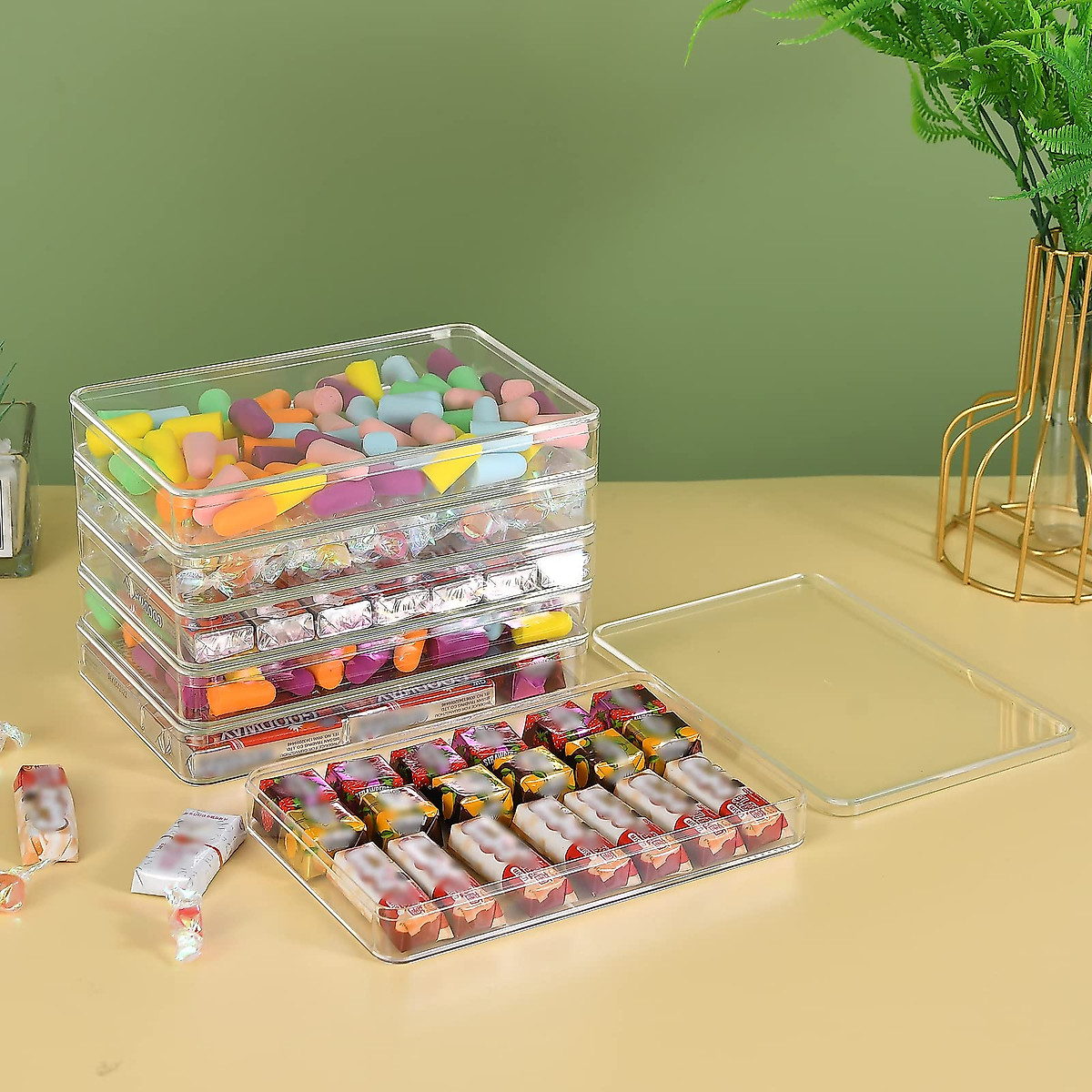 Clear Acrylic Square Cube Plastic , Worasign 6 Pack Plastic square cube containers with Lid Plastic Storage Boxes 7x4.7x1 Inches for Candy Pill ,Tiny Jewelry Beads, Coins, and findings, Craft Supplies, Sewing