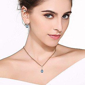 EVEVIC Austrian Crystals Teardrop Pendant Necklace Earrings for Women 14K Gold Plated Hypoallergenic Jewelry Set (Dark Blue)
