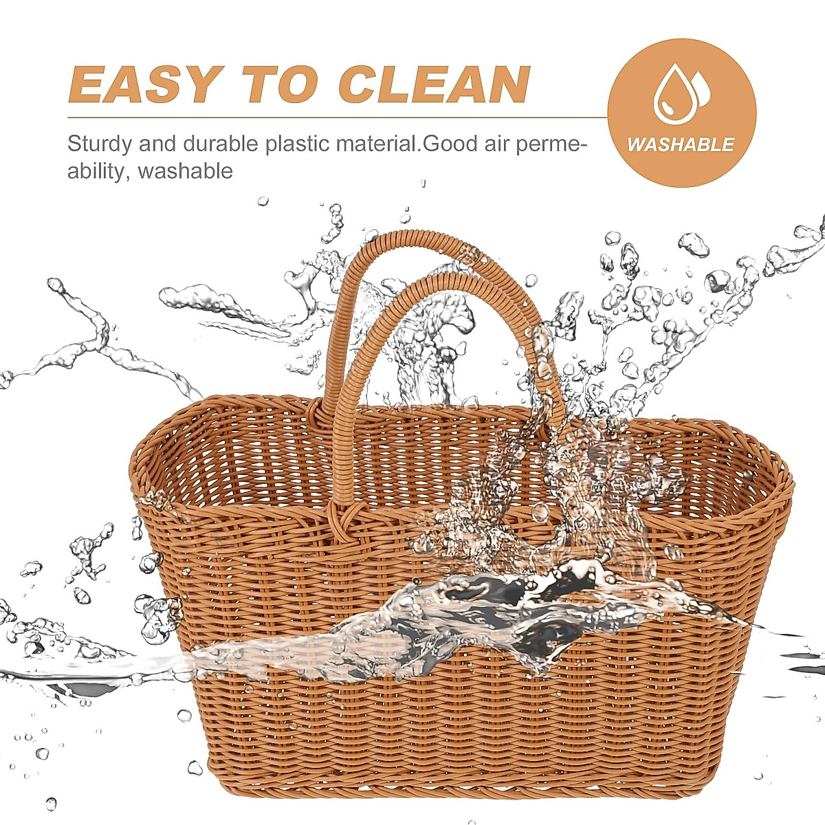 Garneck Wicker Market Basket Bag, Big Wicker Storage Basket for Beach, Laundry, Toy, Blanket, Storage, Baby, or Picnic