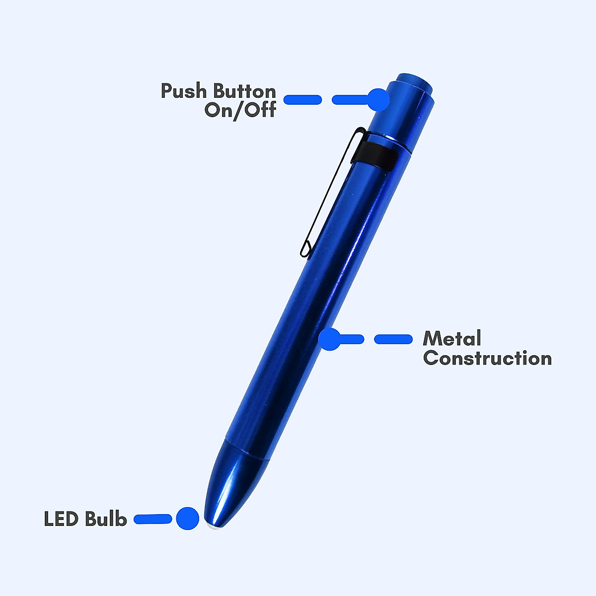 BV Medical LED Penlight, Metal, Push Button, Cobalt Blue
