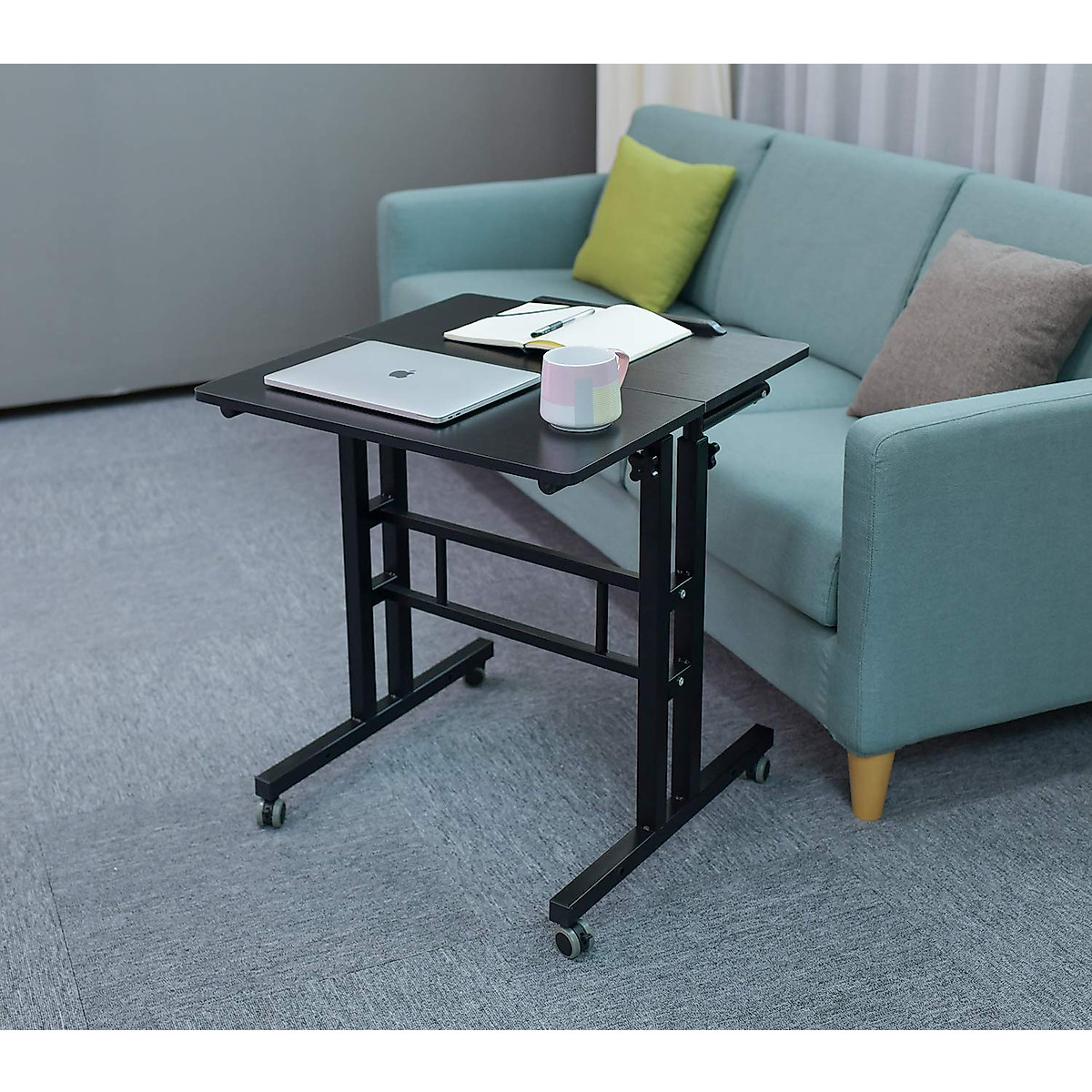 AIZ Mobile Standing Desk, Adjustable Computer Desk Rolling Laptop Cart on Wheels Home Office Computer Workstation, Portable Laptop Stand for Small Spaces Tall Table for Standing or Sitting, Black