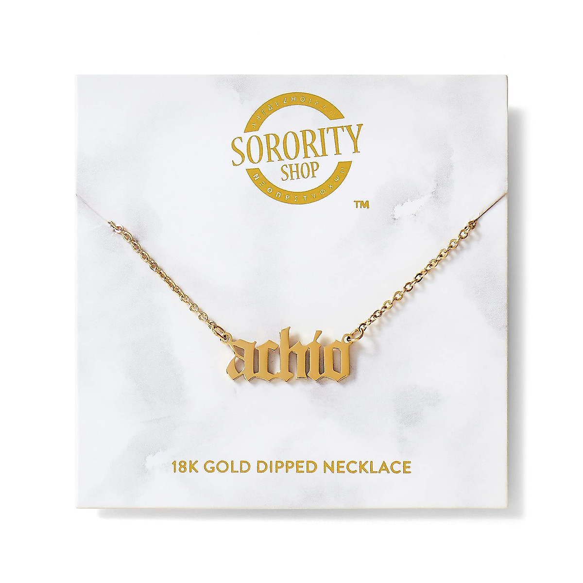 Sorority Shop Alpha Chi Omega Necklace — ACO Old English Font Design, 18K Gold Plated, Alpha Chi Omega Gifts for Women