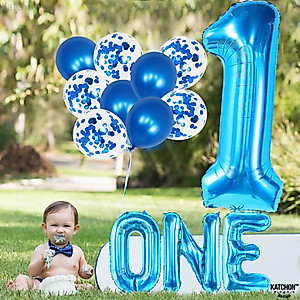 KatchOn, Blue 1 Balloon for First Birthday - Pack of 12 | Blue Number 1 Balloons, One Balloon Blue for Baby Shark 1st Birthday Decorations | Blue 1st Birthday Balloons for Boy | One Year Old Balloons
