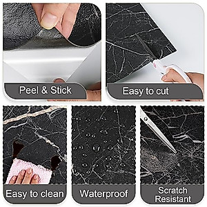 VaryStyle 20 Pack Black Marble Peel and Stick Waterproof Vinyl Floor Tiles 12"x12" Self Adhesive Removable Sticky Tiles for Kitchen Bathroom Bedroom Floor Walls