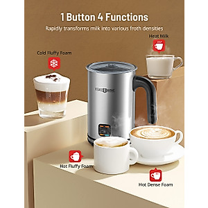 Milk Frothers, PARIS RHÔNE 4-in-1 Automatic Warm and Cold Milk Foamer, Electric Milk Frother and Steamer for Coffee, Milk Warmer, Foam Maker for Latte, Cappuccino, Macchiato