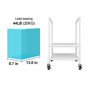 360Tronics Computer Tower Stand White, 2-Tier Height Adjustable Desktop PC Stand for Carpet, Mobile Tower Cart Under Desk, Full Metal Rolling CPU Holder with 360° Locking Wheels for Office Home