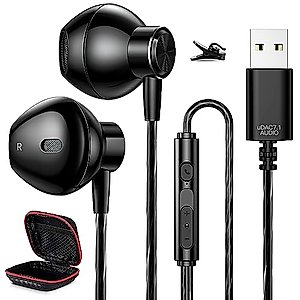 USB Headset Wired Earphone for PC, 8.2FT Cord PC Headset with Microphone for Laptop, Lightweight Noise Cancelling In-ear Computer Headphone Gaming Earbuds with Mute Audio Control for Office School PS5