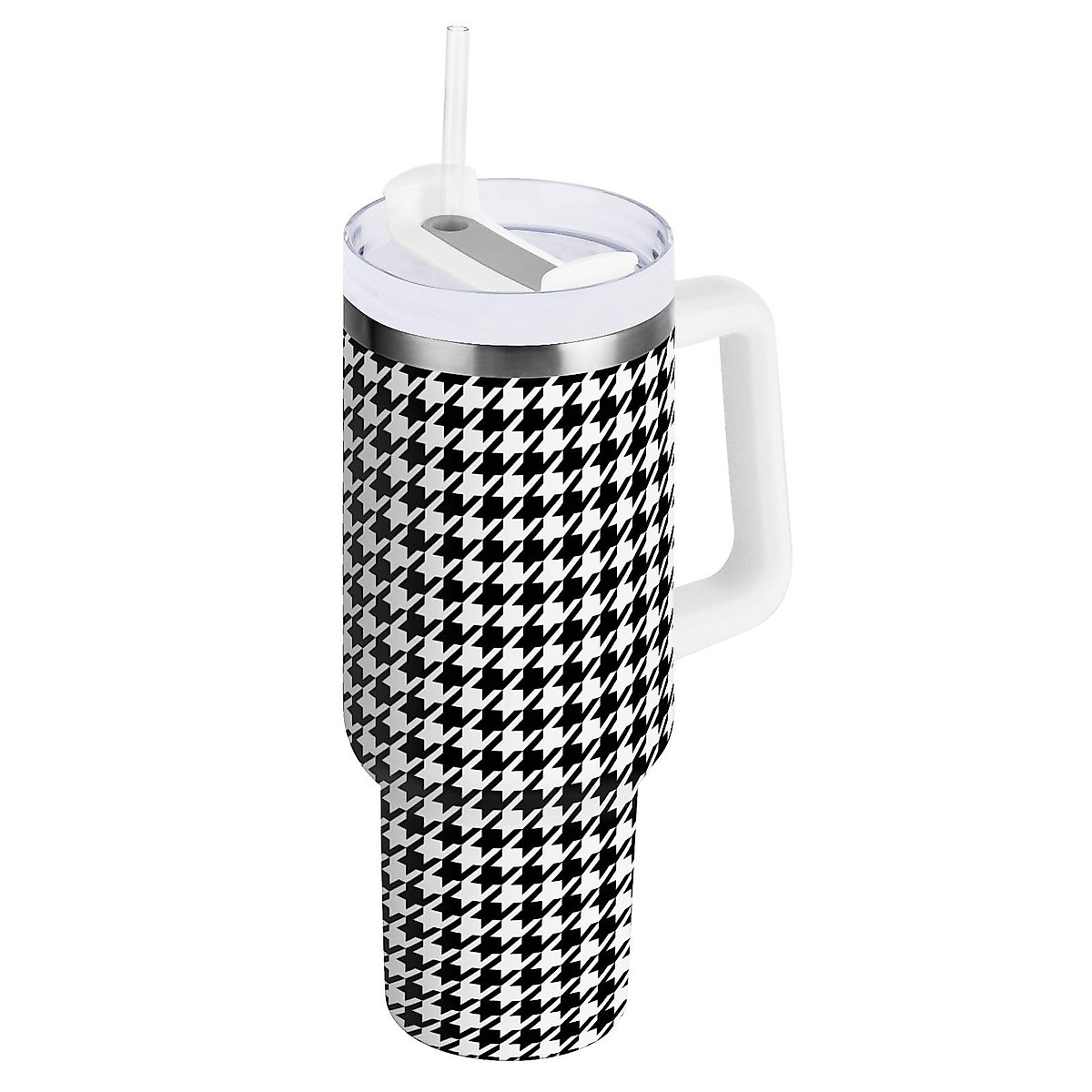 MCHIVER Black Houndstooth Tumbler with Lid and Straw 40 oz Insulated Water Bottle Leakproof Water Tumblers for Smoothie Coffee Water