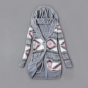 joysale Coat Hooded Fleece Coat For Women Fashion Print Long Sleeve Plush Jacket Fall Winter Warm Pocket Coat Motorcycle Jacket Women