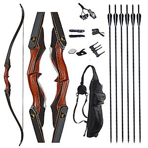TOPARCHERY Archery 60" Takedown Hunting Recurve Bow and Arrow Set for Adults Practice Competition Longbow Kit 30-50lbs with 6pcs Arrows Right Hand Black