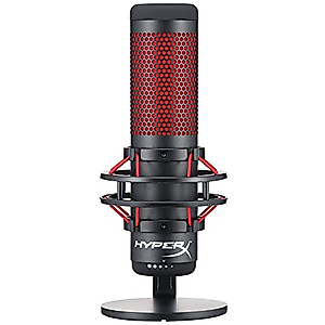 HyperX QuadCast - USB Condenser Gaming Microphone, for PC, PS4, PS5 and Mac, Anti-Vibration Shock Mount, Four Polar Patterns, Pop Filter, Gain Control, Podcasts, Twitch, YouTube, Discord, Red LED