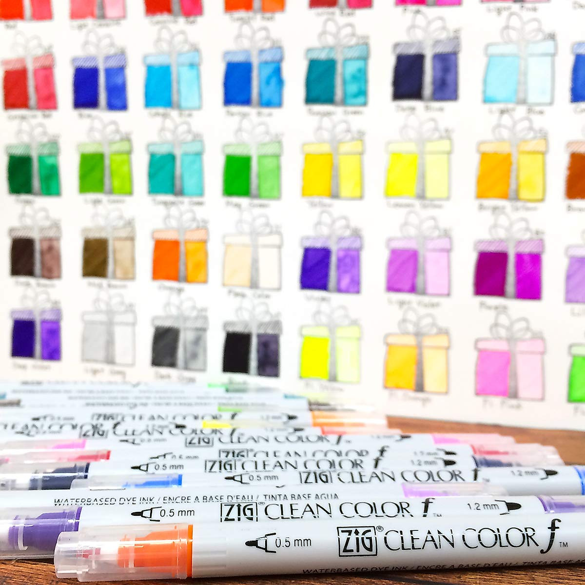 Kuretake ZIG CLEAN COLOR f 36 colors set, 0.5 mm & 1.2 mm, AP-Certified, Odourless, Xylene Free, Suitable for dark paper, Perfect for illustrating, sketching, designing and cartooning. Made in Japan