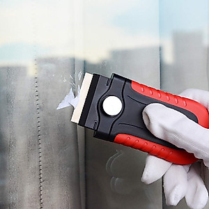 GOMAKE Locking Plastic Razor Blade Scraper with Blade Storage Case, 1PCS Scraper with 100PCS Stainless Steel Blade for Glass, Paint, Cooktop,Sticker Removal