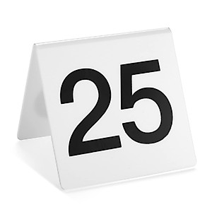 Juvale Set of 25 Restaurant Table Numbers 1-25, Double-Sided Acrylic Tent Table Numbers for Events, Banquets, Food Service, Wedding Receptions (Black and White, 3x2.75x2.5 in)
